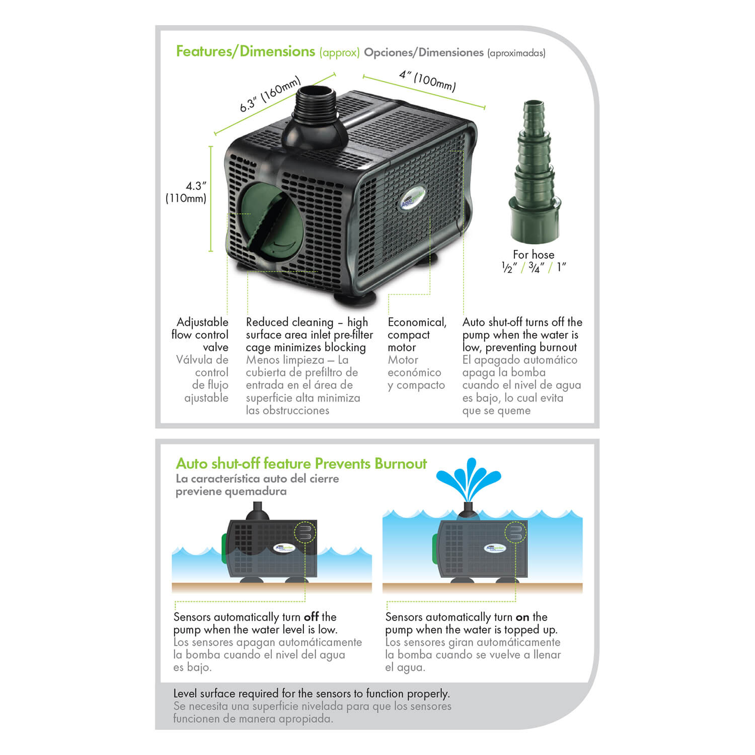 Premium Auto Shut-off Fountain Pump 300-500 - Pennington Aquagarden