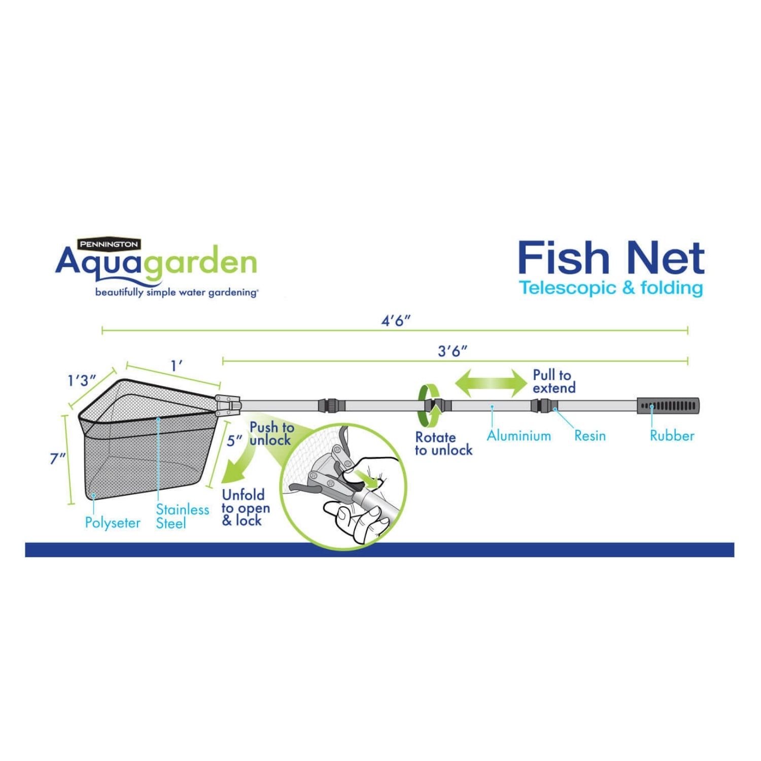 Telescopic Folding Fish Net - Pennington Aquagarden