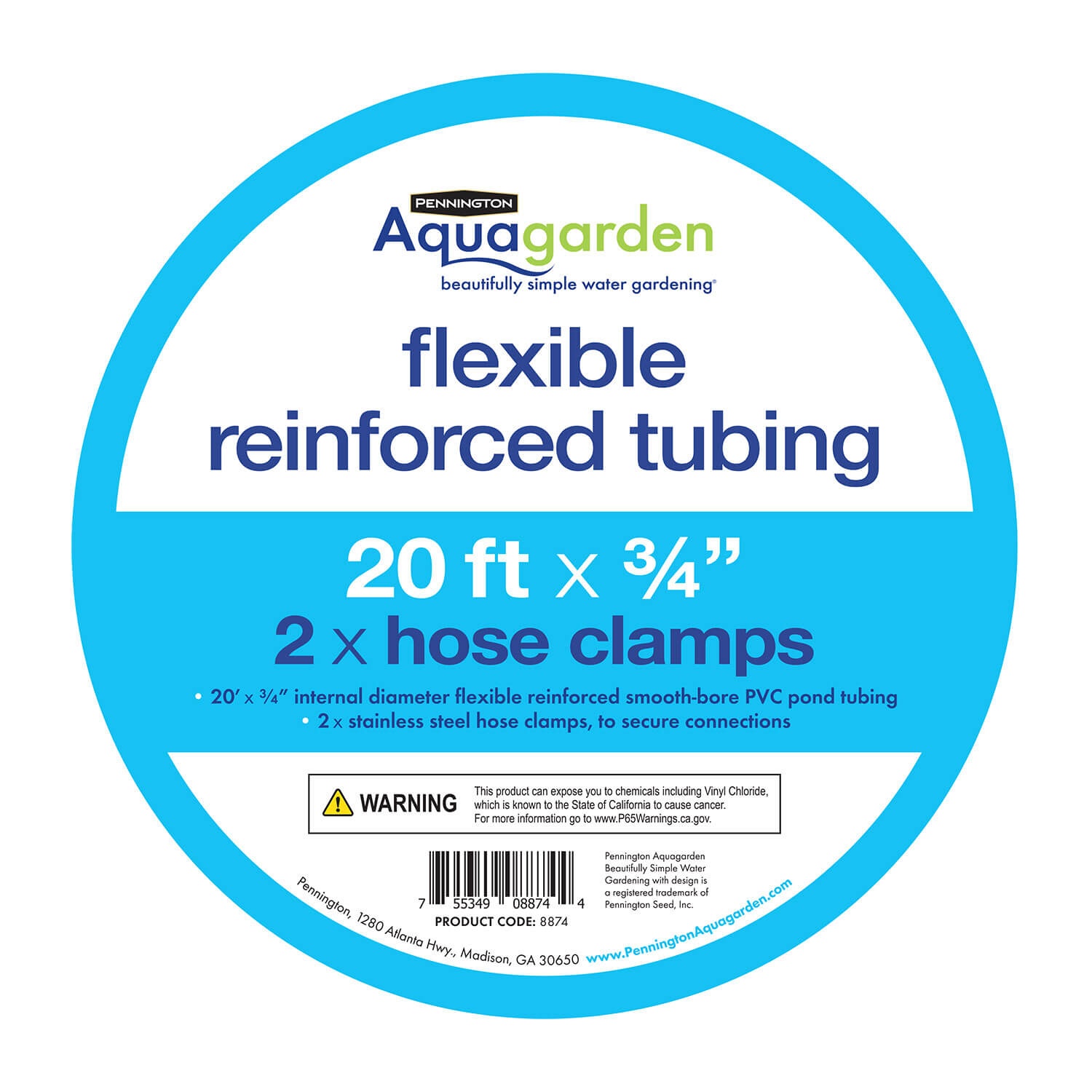 Flexible Reinforced Tubing with Clamps 20ft x 3/4" - Pennington Aquagarden